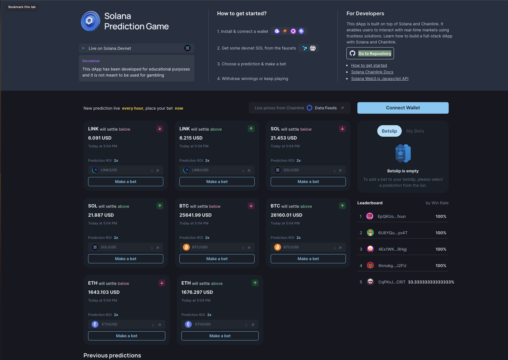 Solana Prediction Game